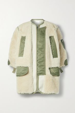 sacai Veste En Molleton De Laine Rembourr&eacute; Et En Satin - &Eacute;cru