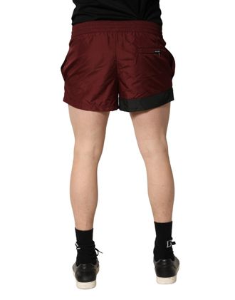 Dolce & Gabbana Mens Maroon Polyester Drawstring Shorts Swimwear
