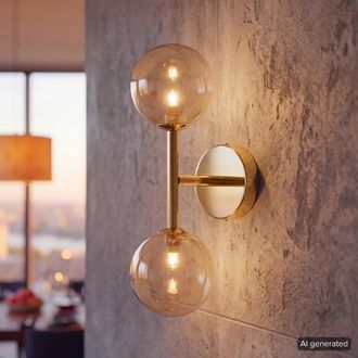 Loistaa home24 Wandleuchte 38 x 19 x 12cm Gold/Gold Material: Glas, Metall LED G9