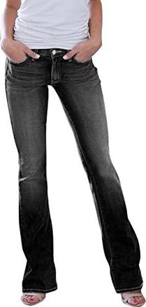 Generic Jean &eacute;vas&eacute; pour femme - Taille haute - Stretch - Extra long - Coupe bootcut - Coupe &eacute;vas&eacute;e - Jean stretch pour femme avec boutonni&egrave;re - Automne - Stre