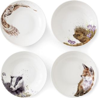 Wrendale Designs Royal Worcester Keramik-Nudelschale, 22 cm, Igel, Dachs, Fuchs und Eule, 4 St&uuml;ck
