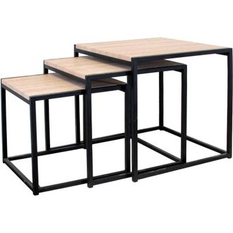 The Home Deco Factory The Home Deco Factory - Tables carr&eacute;es gigognes m&eacute;tal et bois (Lot de 3)