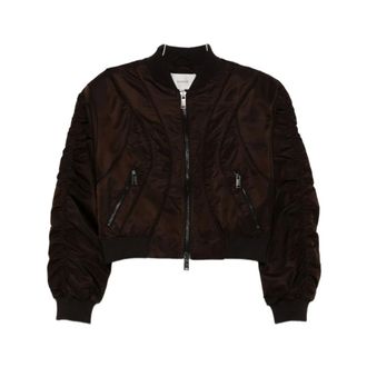 Gestuz Femme, Vestes, Brun, Taille: 34 FR Veste marron à fermeture éclair avec manches froncées