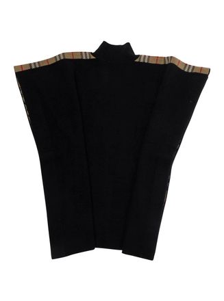 Burberry Girls Cape With Check Side Bands, Black Wool Coat