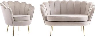 Pascal Morabito Canapé 2 places et fauteuil coquillage en velours taupe DANDELION de Pascal Morabito