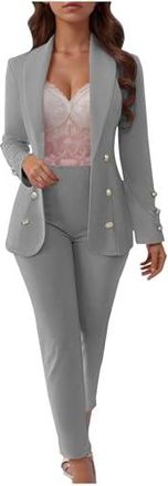 Generico Femmes Pantalons Formelle Élégant Costume Blazer Cérémonie Curvy Léger Blazer Et Pantalon Avec Poches Mode Vestes Robe Travail Mariages Et Fêtes Manch