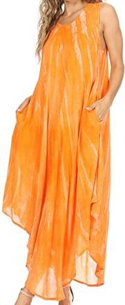 Sakkas 14801 - Caftan Long/Robe de Plage Kara drap&eacute;e, Effet marbr&eacute;, sans Manches - Salmon - OS