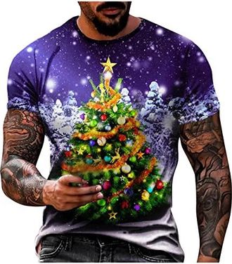 Generic Xmas T-shirt de No&euml;l pour homme et femme Tenue de No&euml;l amusante Famille Pull de No&euml;l &agrave; manches courtes T-shirt laid P&egrave;re No&euml;l, Marine, XXXL
