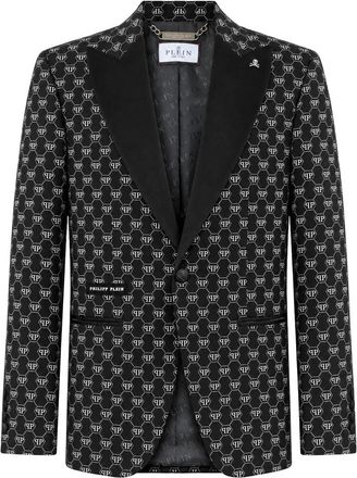 Philipp Plein Samt-Blazer mit Glitzer-Monogramm - - Jackets - Herren - Schwarzk - 6XL