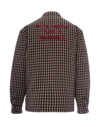 Dr&ocirc;le de Monsieur Mens Overshirt Slogan Check Beige Cotton Jacket