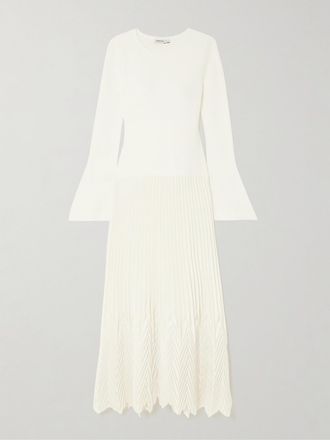 SIMKHAI Damoni Midikleid Aus Jersey Und Plissiertem Satin - Elfenbein