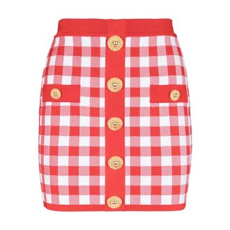 Balmain Fein gestrickter Gingham-Rock - - Skirts - Damen - Rot - S