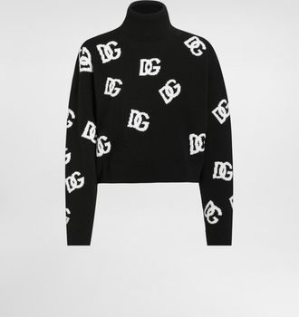 Dolce & Gabbana Kurzer Wollpullover Mit Dg-intarsienlogo - Frau Strickwaren Mehrfarbig 44