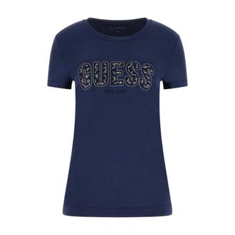 Guess Femme, Tops, Bleu, Taille: 42 FR T-shirt imprim&eacute; &agrave; manches courtes orn&eacute; de strass