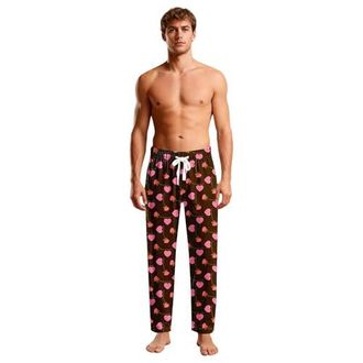 Generic Pantalon de nuit respirant pour homme - Pantalon de nuit long et doux avec poche - Imprim&eacute; coeur, rose vif, 3XL