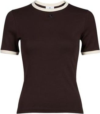 Courr&egrave;ges T-shirt Signature contrast droit col rond en coton