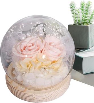 Generic Fleurs stabilis&eacute;es dans un verre,Fleurs stabilis&eacute;es dans un d&ocirc;me de verre | Fleurs &eacute;ternelles avec d&ocirc;me | D&eacute;corations romantiques pour femmes maman gr