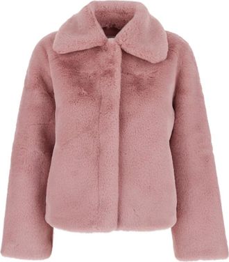 Apparis Femme, Vestes, Rose, Taille: 36 FR Manteau Rose en Fourrure Col Classique Femme