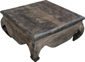Guru Shop Opiumtisch, Kaffeetisch, Beistelltisch, Couchtisch, Beschnitzt, Braun, Size:60x60 cm
