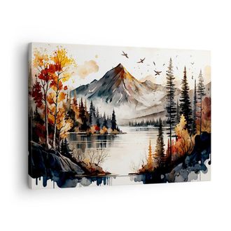 Arttor Bilder auf Leinwand Natur Sicht Berge Leinwandbild mit Rahmen 70x50cm Wandbilder Dekoration Wohnzimmer Schlafzimmer Küche Deko Klein Wanddeko Bild Wan