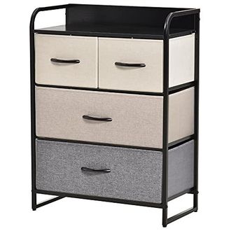 HOMCOM Meuble de Rangement chiffonnier 4 tiroirs en Tissu 58 x 29 x 78,5 cm Noir Gris &eacute;cru Beige