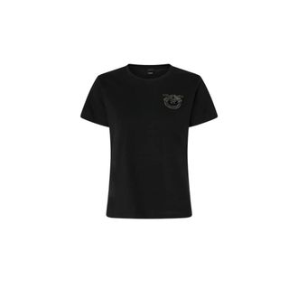 Pinko Baumwoll-Jersey-T-Shirt mit Kristallen und Perlen - - Tops - Damen - Schwarzk - S
