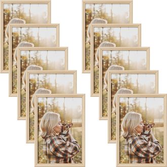 Woltu Bilderrahmen 20x30cm 10er Set Fotorahmen Holzrahmen mit Passepartout, zum vertikalen oder horizontalen Aufhängen/Aufstellen, Posterrahmen Collage Wand