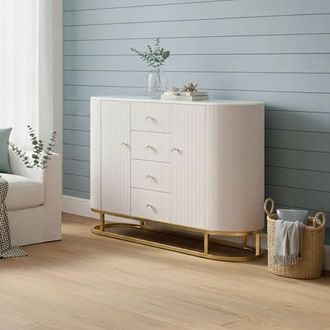 Dmora Sideboard Bivongi 120x40x85 cm Wei&szlig; 4 Schubladen 2 B&ouml;den