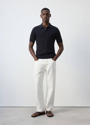 Mango Polo maille fine c&ocirc;tel&eacute;e bleu nuit - Homme - XXL - MANGO MAN