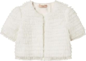 Twinset Femme, Vestes, Blanc, Taille: 42 FR Pull &agrave; Manches Courtes &agrave; Volants