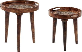 Beliani Beliani - Lot de 2 Tables dAppoint Sombres en Bois de Manguier à Plateau Creux Trépied Astai