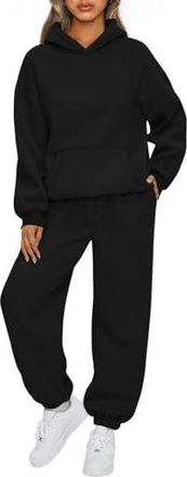 Generic Ensemble de surv&ecirc;tement d&eacute;contract&eacute; 2 pi&egrave;ces pour femme - Ensemble de sweat &agrave; capuche assorti - Ensemble athl&eacute;tique pour femme, Noir, XL