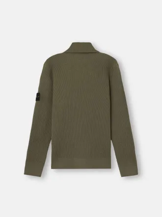 Stone Island Ribbed Wool Sweater - Olive Green