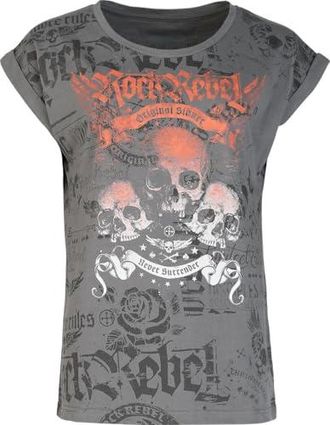 Rock Rebel by EMP Femme T-Shirt Gris avec imprimé intégral en qualité Douce et agréable XXL