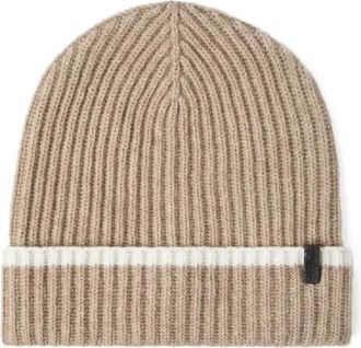 Brunello Cucinelli Brunello Cucinelli Caps & M&uuml;tzen - Ribbed Beanie With Contrasting Stripe And Folded C - Gr. M - in Rosa - f&uuml;r Damen