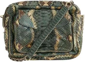 CLARIS VIROT Sac &agrave; bandouli&egrave;re en cuirs exotiques vert