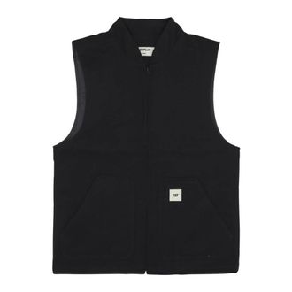 CAT Canvas-Weste Schwarz &Auml;rmellos V-Ausschnitt Rei&szlig;verschluss - - Jackets - Herren - Schwarzk - M