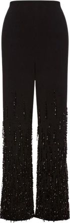 Alberta Ferretti Femme, Pantalons, Noir, Taille: 42 FR Pantalon en laine stretch avec franges perl&eacute;es