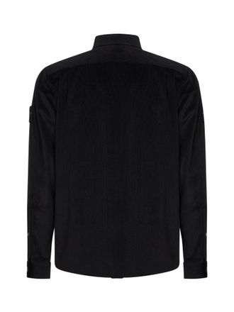Stone Island Mens Overshirt Micro-Corduroy Black Cotton Shirt