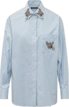 Dolce & Gabbana Femme, Blouses et Chemises, Bleu, Taille: 40 FR Long Sleeve Jewel-Embellished Shirt