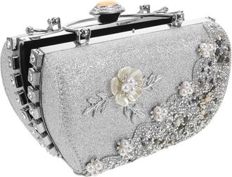 Garneck Sac de Soir&eacute;e Argent&eacute; M&eacute;tal Floral avec Cristaux et Perles Pochette &Eacute;l&eacute;gante pour Mariage et Soir&eacute;e Habill&eacute;e Sac &agrave; Main Scintillant pour Femmes Raffin