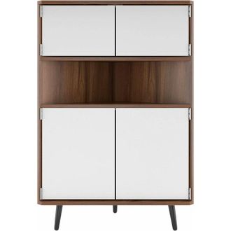 Soges Meuble de Rangement dAngle &agrave; 4 Niveaux, Meuble de Rangement Autoportant avec Portes et &Eacute;tag&egrave;re pour Cuisine, Salon, Hall, Teck