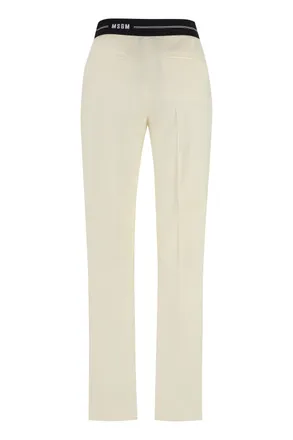 Msgm Womens Wool Trousers Ivory Virgin Straight