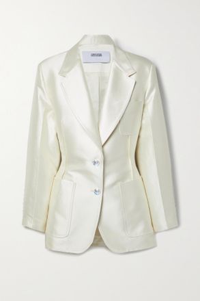Christopher John Rogers Blazer En Coton Et Satin M&eacute;lang&eacute;s &Agrave; Fronces - Ivoire
