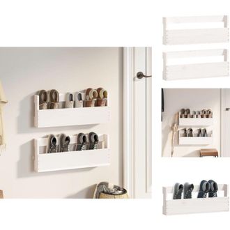 vidaXL Wand-Schuhregale 2 Stk. Wei&szlig; 59x9x23 cm Massivholz Kiefer - Wand Regal - Schuhschrank - Schuhorganisation - Kiefernholzm&ouml;bel - Wohnzimmer Dekoration