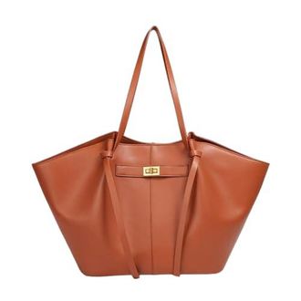 Generic JCVBN Sac &agrave; main trap&egrave;ze grande capacit&eacute; en cuir PU avec serrure en m&eacute;tal pour femme, marron