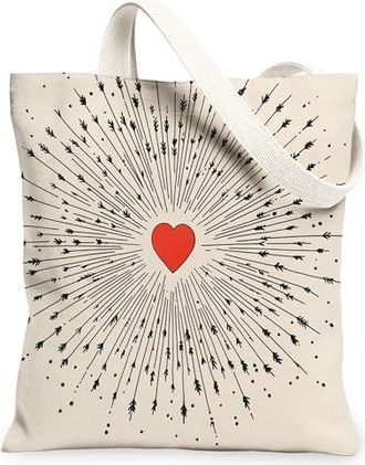 Generic Sacs fourre-tout en toile avec motif coeur, design artistique vintage, sacs de courses r&eacute;utilisables, l&eacute;gers et lavables en toile pour salle de sport,