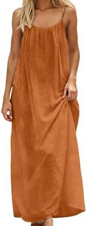 Generic Robe d&eacute;t&eacute; pour femme - Robe d&eacute;t&eacute; pour femme - Robe maxi avec bretelles spaghetti - En tissu l&eacute;ger - Robe d&eacute;t&eacute; ample sans manches pour le quotidien et 