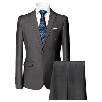 Generic Blazer 2 pi&egrave;ces pour homme &agrave; 1 bouton - Veste solide et pantalon - Blazer &agrave; revers crant&eacute; pour mariage, bal de fin dann&eacute;e, f&ecirc;te, gris, 3XL