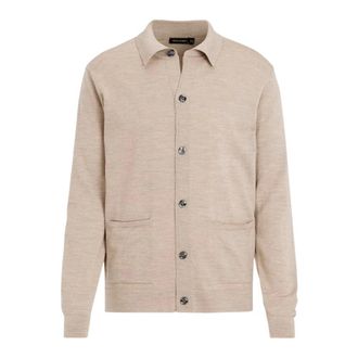 Oscar Jacobson Cardigan en Laine M&eacute;rinos Extra Fine - Homme - Vestes - Beige - Taille: XL
